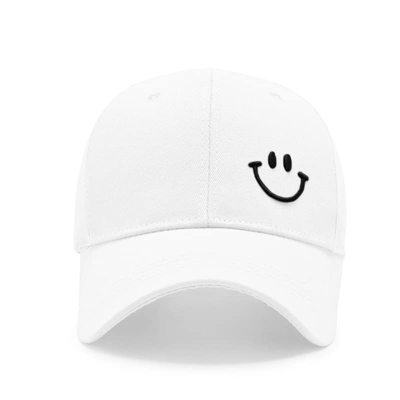 GEGEEN DOMOG Smiley Face Hat Trucker Hats Adjustable Smile Baseball Cap Summer Preppy Y2k Hat for Women Men (Embroidery-White)