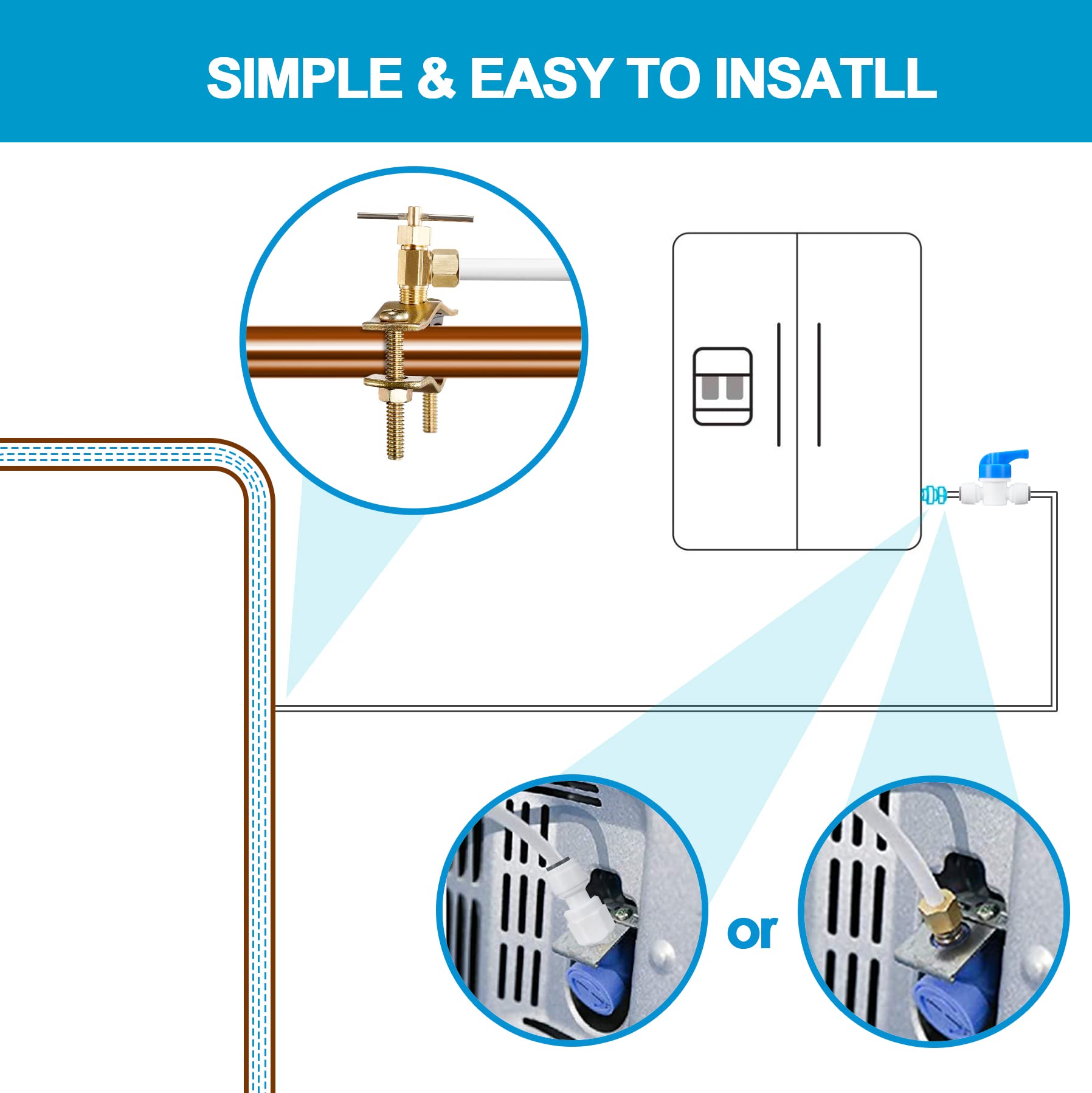Ice Maker Installation Kit - 1/4 In O.D.Refrigerator Water Line with Quick Fittings and Self Piercing Saddle Valve,For Adding a Branch Waterway to Refrigerator/Ice Maker(25 FT)
