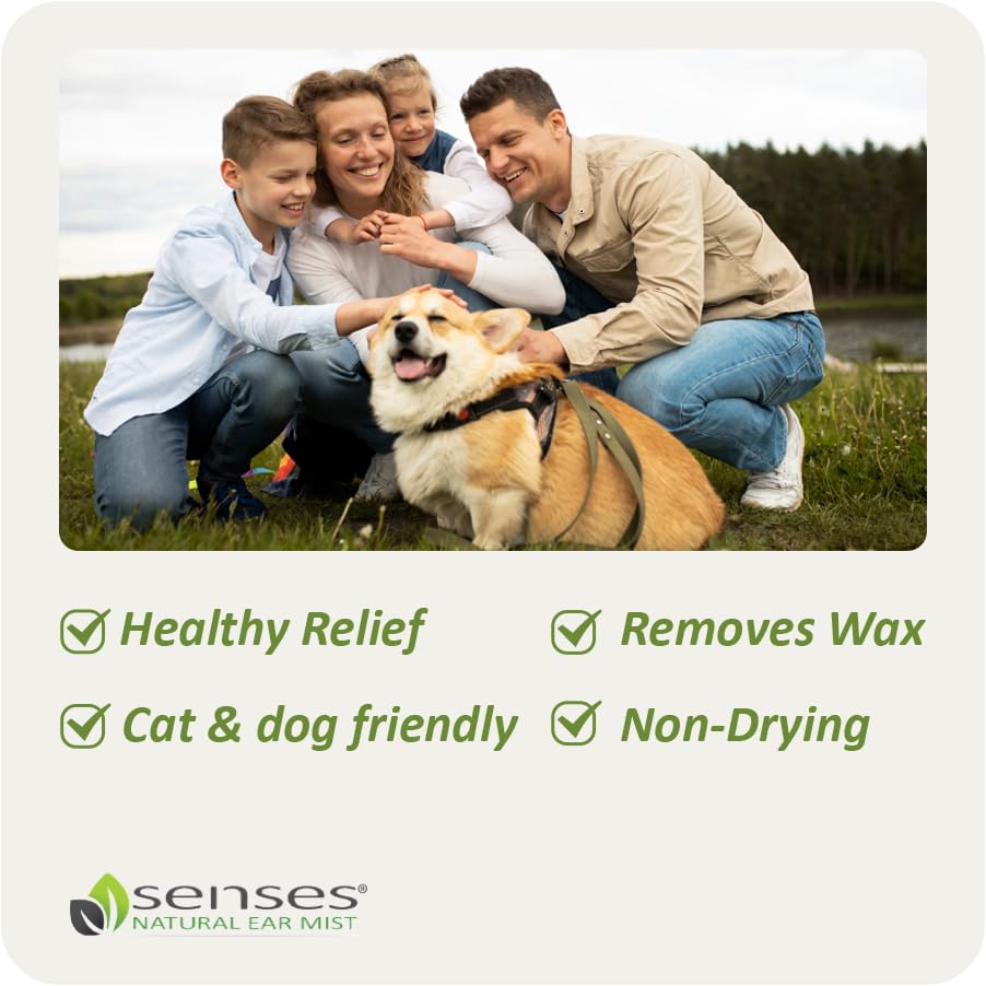 SENSES Physician Formulated Natural Ear Spray for Pets - Organic Coconut Oil Mist for Irritated Ears - Use for Cleansing, Natural Ear Relief for Pets. Made in USA