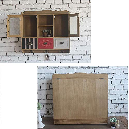 PIBM Stylish Simplicity Shelf Wall Mounted Floating Rack Shelves Retro Solid Wood Glass Doors and Windows Lockers Color Living Room,2 Colours, Wood , 63x59x17.5cm