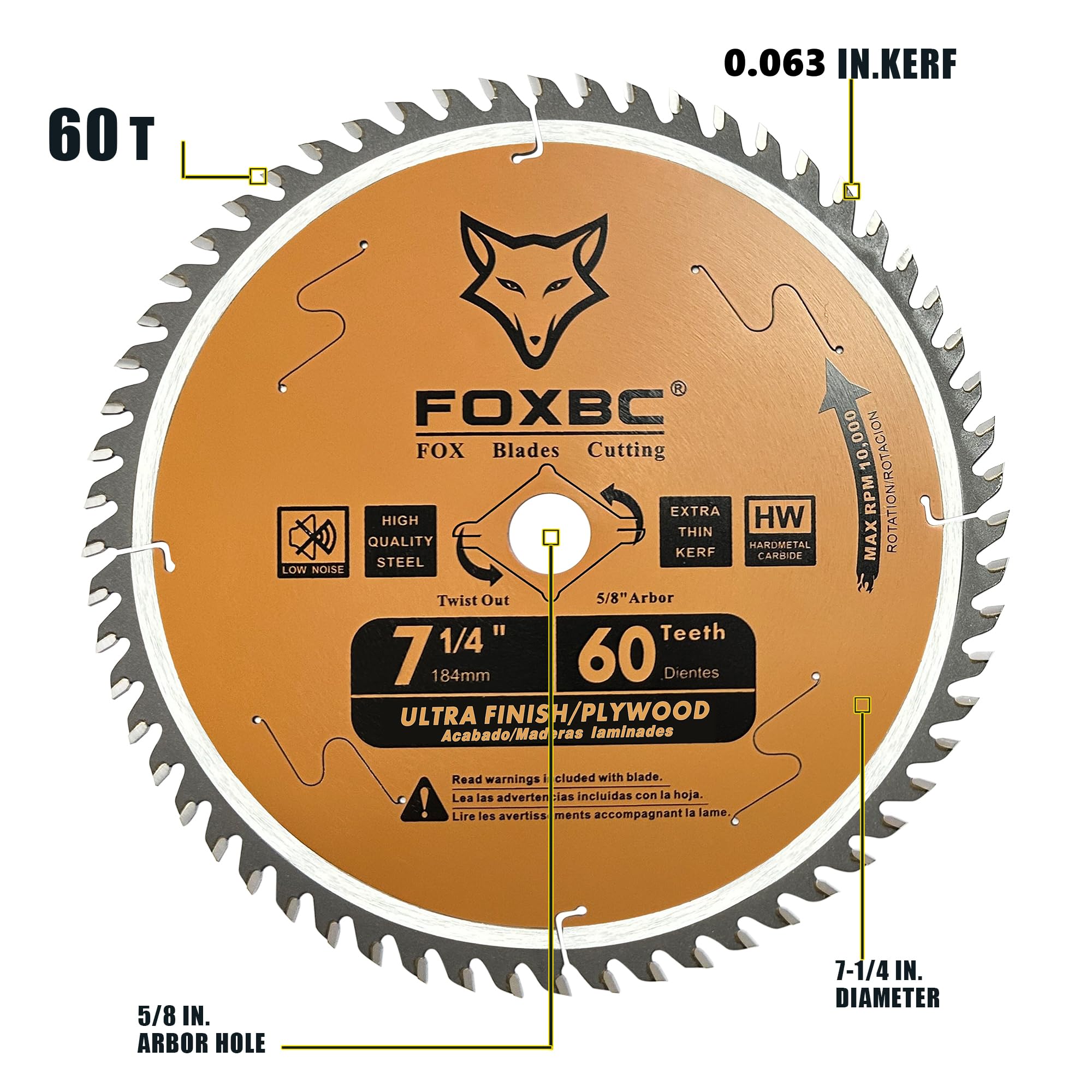 FOXBC 7-1/4" Circular Saw Blade 60-Tooth Replacement for Freud Diablo D0760A D0760X, DeWalt DWA171460 Ultra Fine Finish Circular Saw Blade