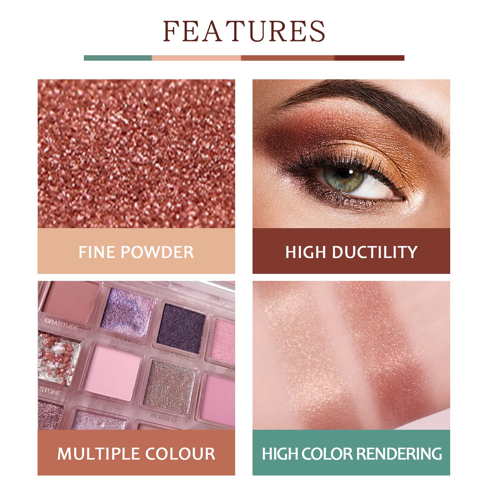 KUAILEGO ROSE CRYSTAL Eyeshadow Palette, Makeup Palette Matte Shimmer 18 Colors - Highly Pigmented, Ultra-Blendable, Natural Velvet Texture