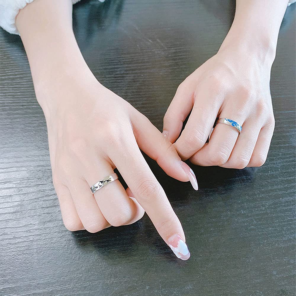 Flzaitian 2 pcs Adjustable His and Hers Engagement Ring Set Puzzle Matching Wedding Bands Couples Gifts (Seagull and sea)