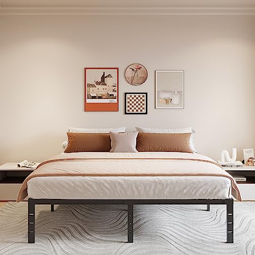 MGNO 18 Inch California King Bed Frame-Metal Platform Bed Frame,Simple and Atmospheric California King Size Bed Frame,Storage Space Under The Bed,No Box Spring Needed,Black