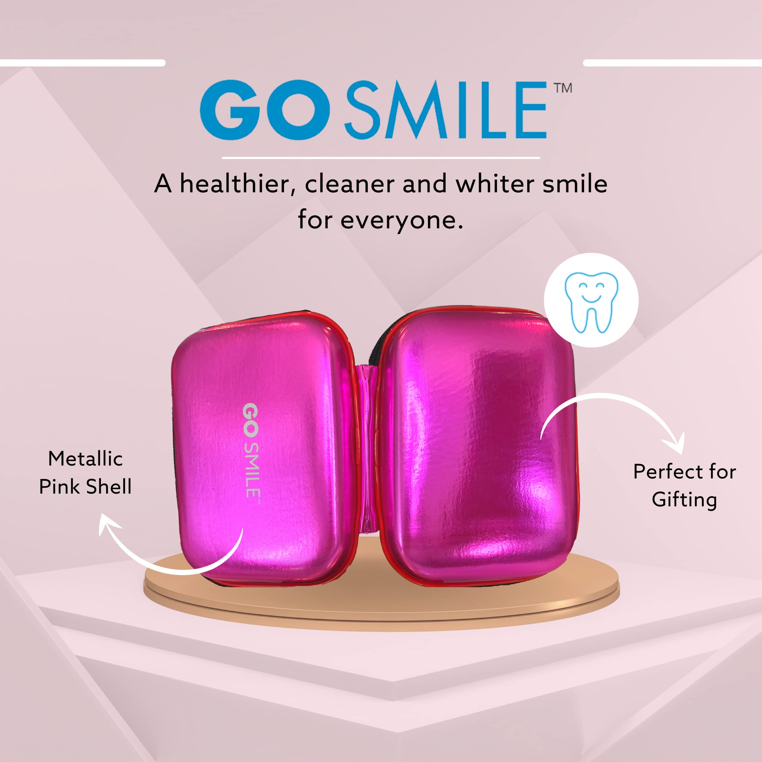 Go Smile Sonic BLU Hands-Free Professional Teeth Whitening Kit Pink with Hard Case Pink Compact Toiletry Bag