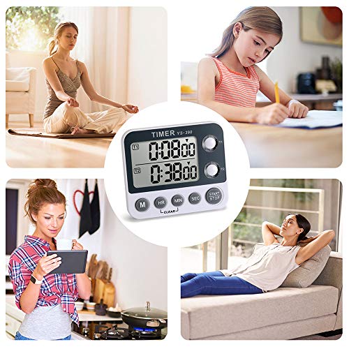 HomeMall Digital Dual Kitchen Timer, Cooking Timer, Dual Count Up & Down Timer with Magnetic Back, Large Display, Adjustable Volume and Flashing Alarm Light, ON/Off Switch Stopwatch, Battery Included