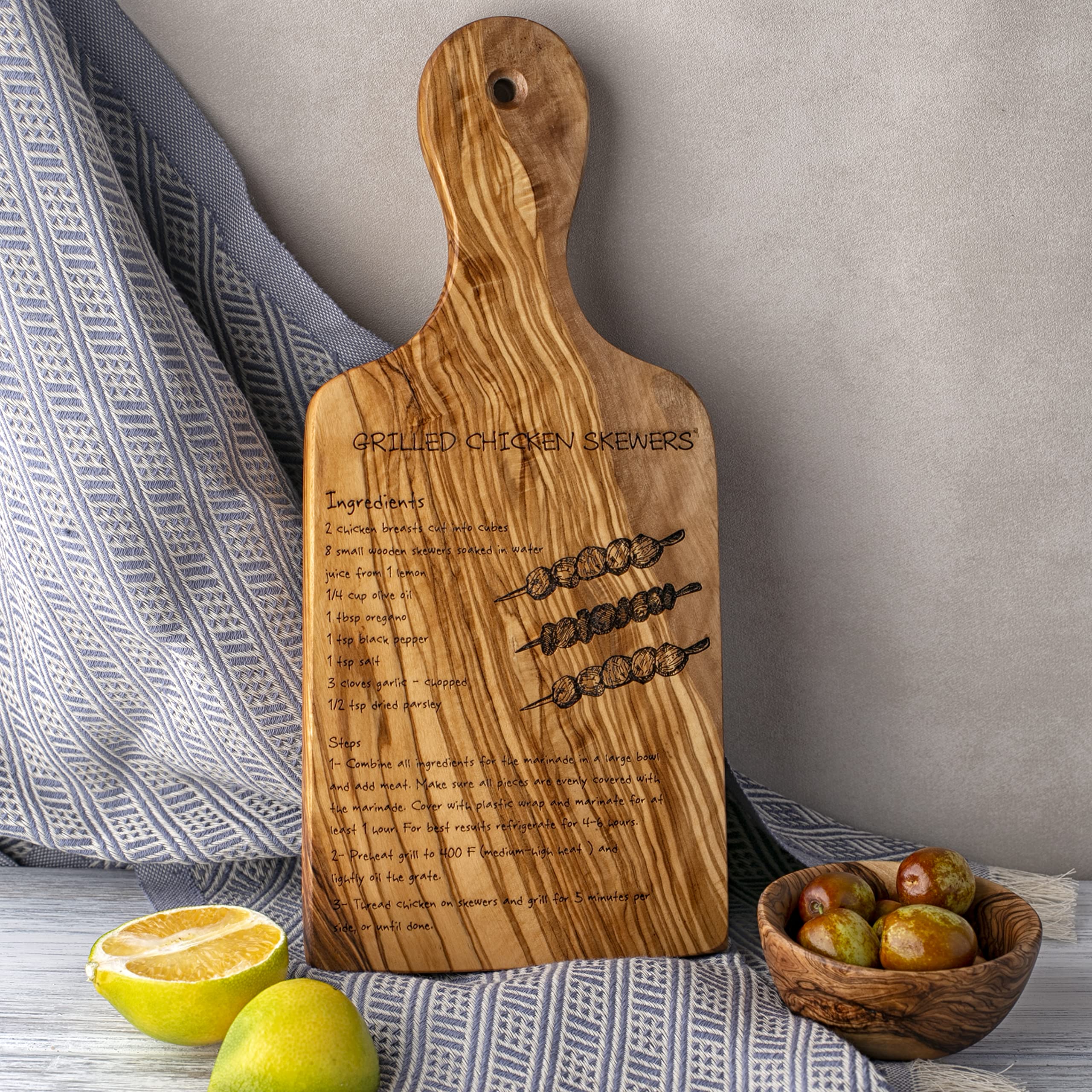 Forest Decor Olive Wood Recipe Cutting Board with Handle, Handcrafted Recipe Cutting Board, Custom Recipe Engraved Board, Perfect Handwriting Recipe Gift, Family Recipe, 12x6