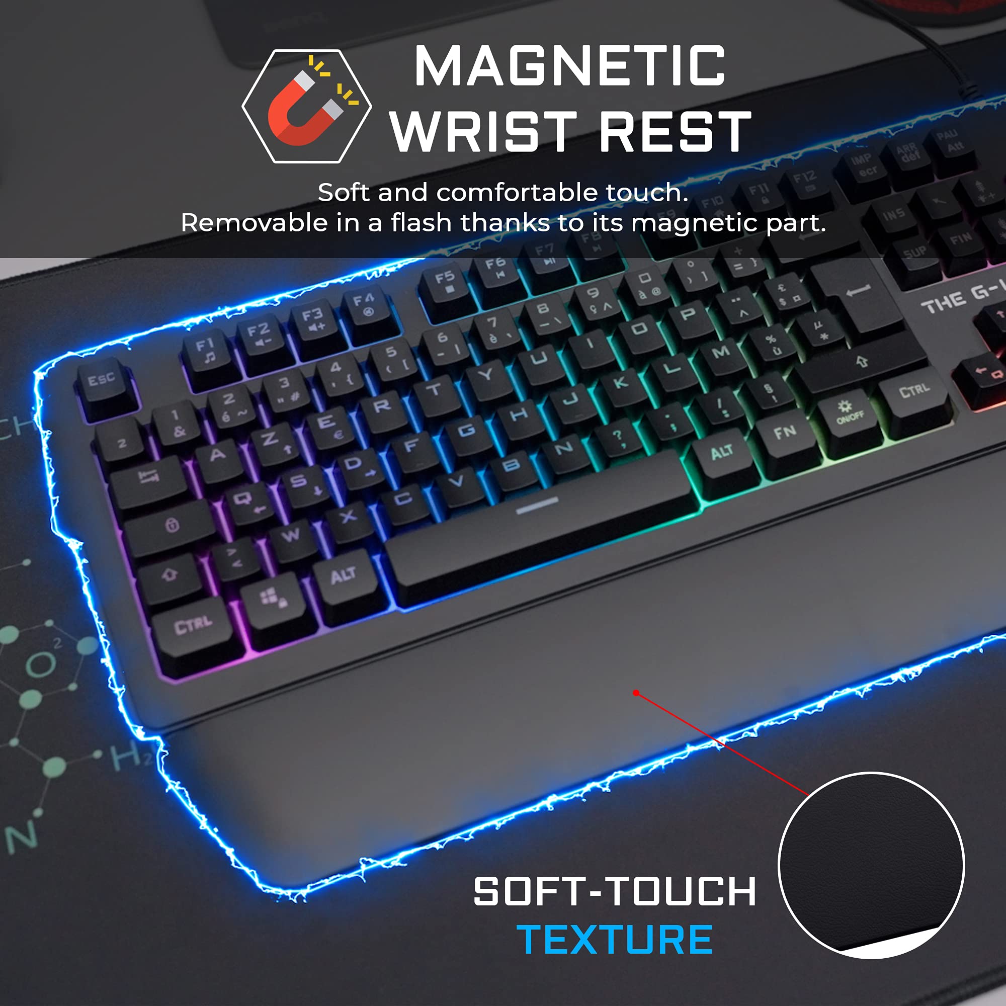 G-LAB Keyz Palladium Wired USB QWERTY Gaming Keyboard - Multicolor RGB LED Backlit Gaming Keyboard, Magnetic Wrist Rest, 26 Anti-ghosting Keys, Durable - PC and Consoles PS5 (Black)