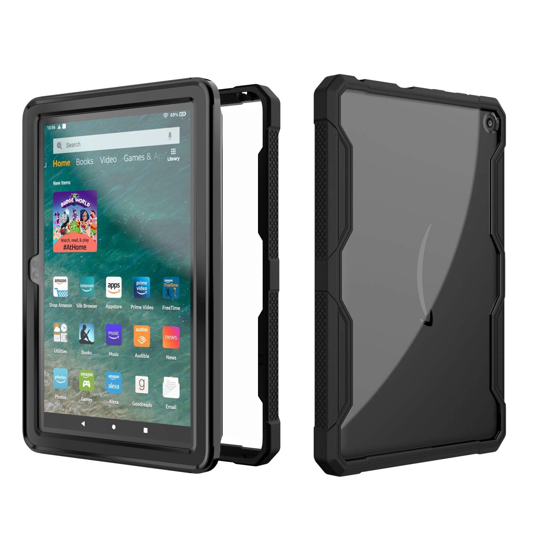 EpicGadget Case for Amazon Fire HD 8 / Fire HD 8 Plus (10th Gen, 2020 Released) - Clear Back Full Body Dual Layer Protective Hybrid Cover Case Support Wireless Charging for HD 8 Plus (Black)