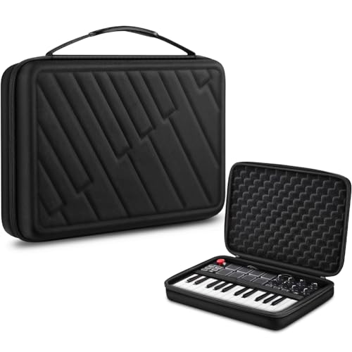 FINPAC Semi-Hard Carrying Case for AKAI Professional MPK Mini MKII & MK3 & MPK Mini Play | Alesis V Mini 25 Key USB MIDI Keyboard Controller Case with Cable Slot for Business, Travel (Black)