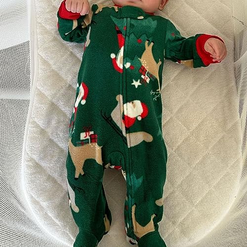 Mialoley Infant Baby Christmas Jumpsuit Long Sleeve V Neck Zipper Front Romper Bowknot Headband Spring Fall Winter Casual (Green, 6-9 Months)