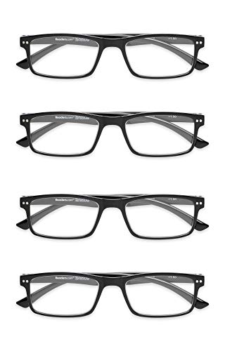 Readers Readers.com Fully Magnified Reading Glasses: The Cordon - 4 Pairs, Classic Rectangle for Women and Men - Black, 2.50
