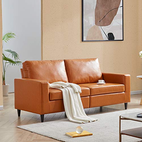 Goohome 3 Seat Sofa Modern Style PU Leather Upholstered Couch Furniture for Small Spaces Office, Brown Home