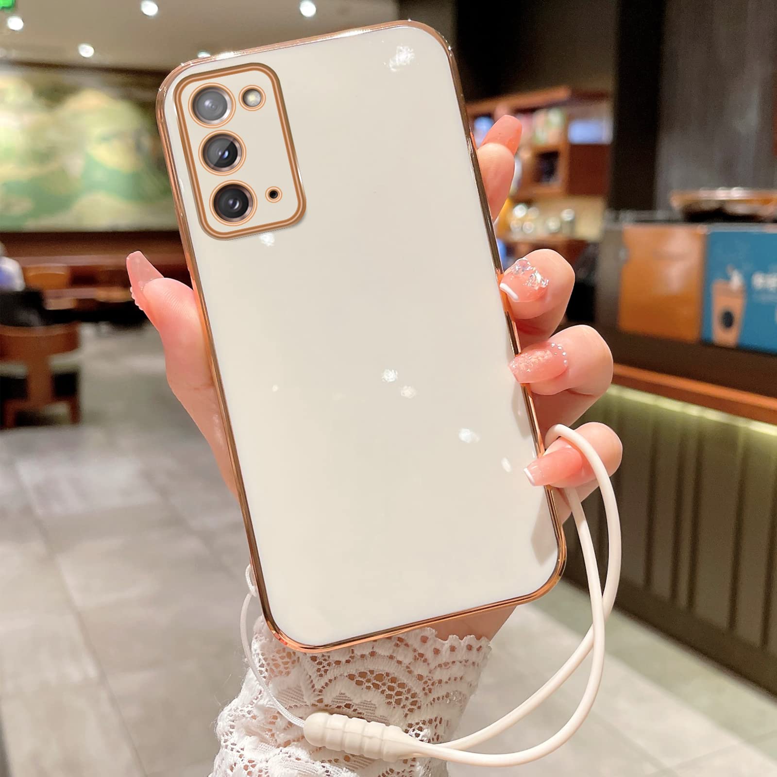 for Note 20 case Case,Galaxy Note 20 case for Women Electroplating Luxury Bling Aesthetic Trendy Pretty, Full Camera Soft TPU Protection Shockproof Cover for Samsung Note 20 (white)