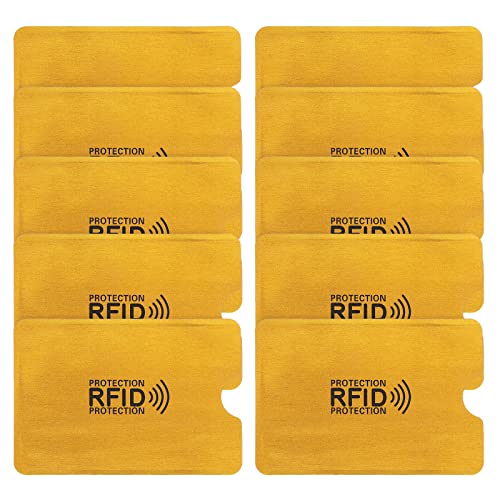 TIESOME RFID Card Holder, 10 pcs RFID Blocking Sleeves Waterproof Credit Card Sleeves Set RFID Identity Card Protector Secure Sleeve Portable Durable RFID Card Sleeves for Women Men Wallet(gold)