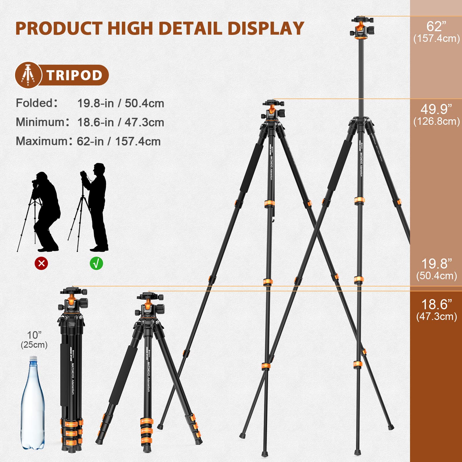 GEEKOTO Tripod, Camera Tripod for DSLR, Compact Aluminum Tripod with 360° Ball Head, 62 Inch Professional Tripod with 1/4 Inch Quick Release Plate, for Video Conferencing, Travel and Work