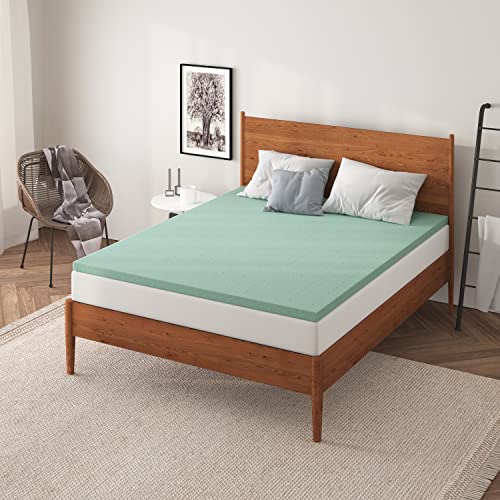 NapQueen 4 Inch Ventilated Green Tea Memory Foam Mattress Topper, Chic Green, CertiPUR-US Certified, Full