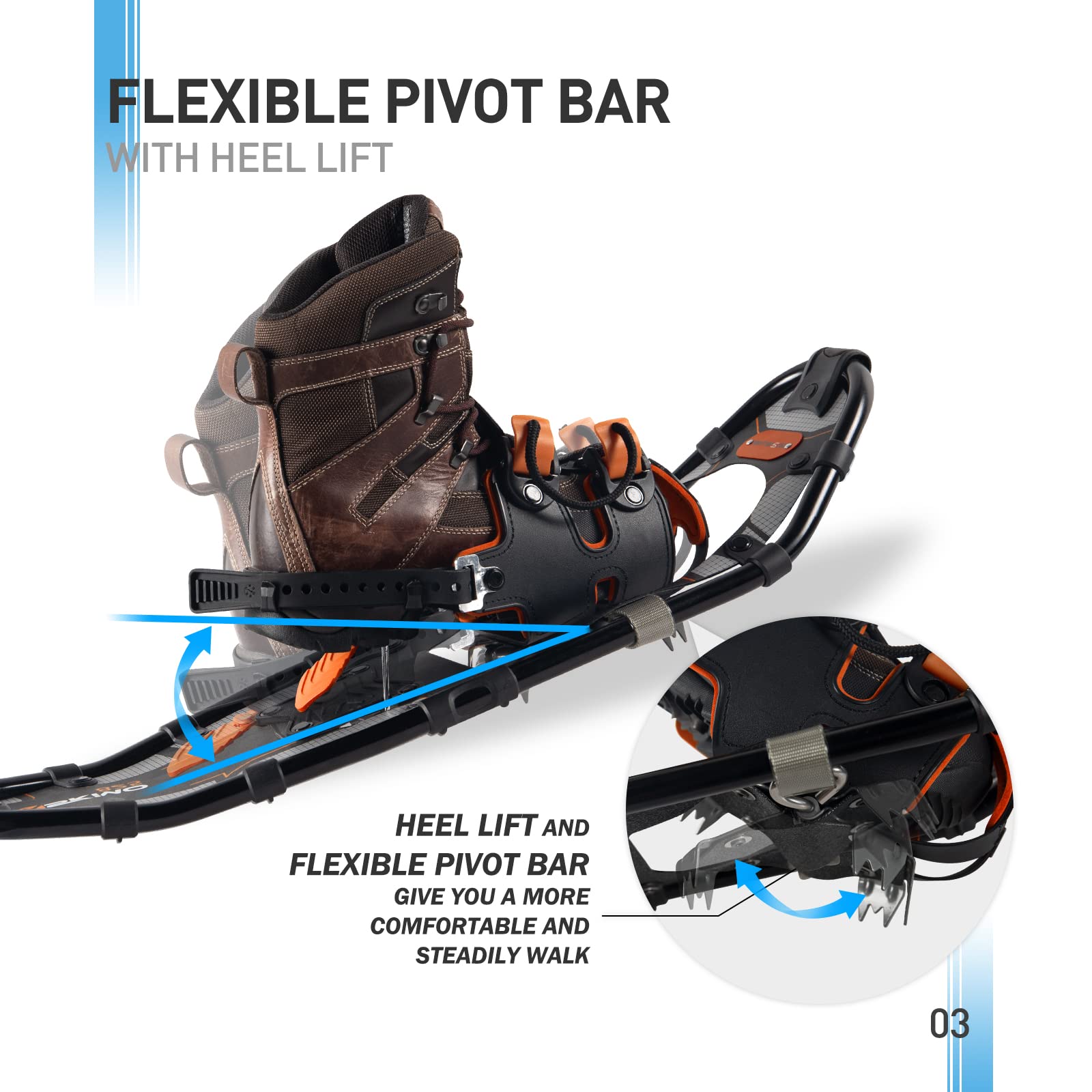 G2 30 Inches Light Weight Snowshoes for Women Men Youth, Set with Trekking Poles, Carrying Bag, Snow Baskets, Special EVA Padded One-Pull Binding, Heel Lift, Toe Box, Orange