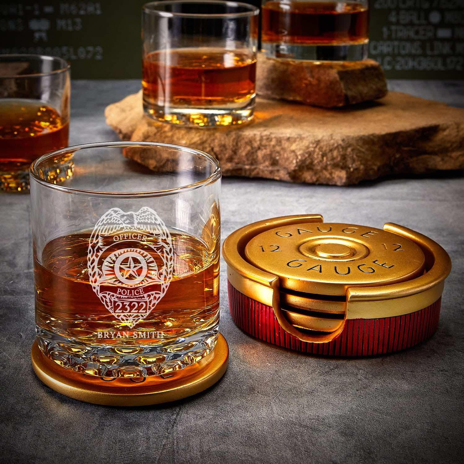 HomeWetBar Personalized Whiskey Glass with Police Badge (Custom Product)