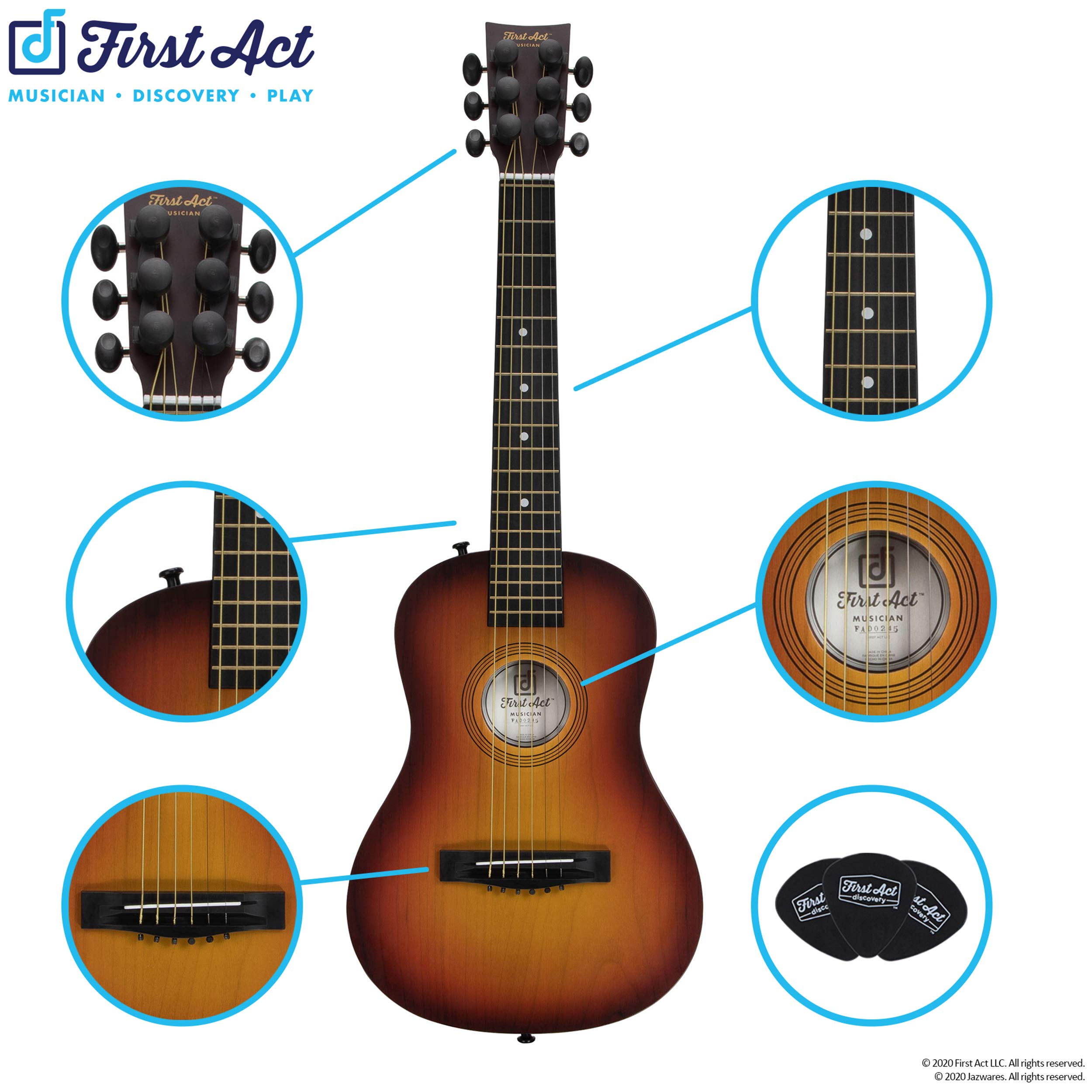 First Act Acoustic Sunburst Guitar, 30 Inch - Brass Acoustic Guitar Strings, Tuning Gear, String Post Covers, Steel-Reinforced Neck, Strap Buttons β Musical Instruments