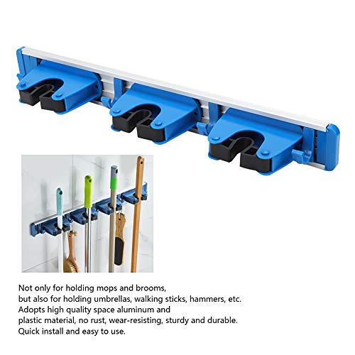 Mop Broom Holder Wall Mount Heavy Duty Hooks Hanger with 3 Sliding Positions Tool Rack Storage Organizer for Home Kitchen Garage Garden Utility Tools Organizer