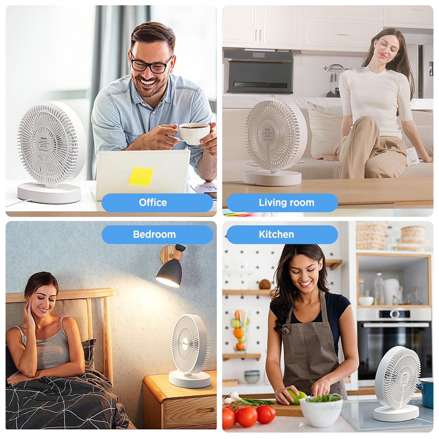 EasyAcc 12 Inch Desk Fan, USB Fan Air Circulator Fan Ultra Quiet 24 dB, IP67 waterproof, 5 Speeds, Timer, Energy Saving Table Fan, Adjustable Angle for Home, Office, Bedroom and Outdoor(White)