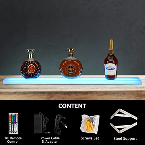 ROVSUN 1 Step 36 Inch Wall Mounted LED Lighted Liquor Bottle Display Shelf Bar Shelf with Remote Control, Illuminated Liquor Shelves LED Bar Shelves for Commercial Home Man Cave Bar Accessories