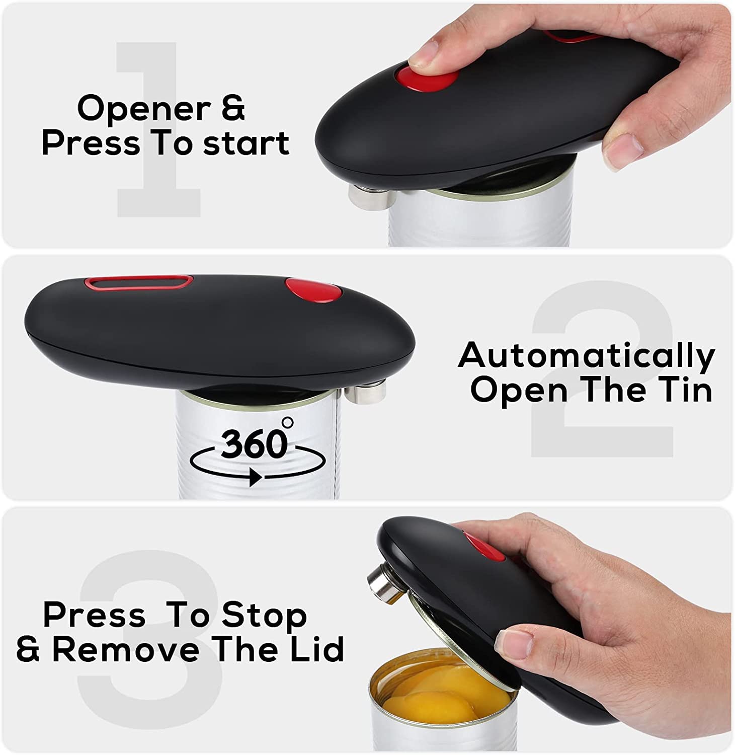 Egypticana Electric Can Opener with One-Touch On & Off Automatic for Any Size Smooth Edge Battery Operated for Kitchen Safety BPA Free Cordless