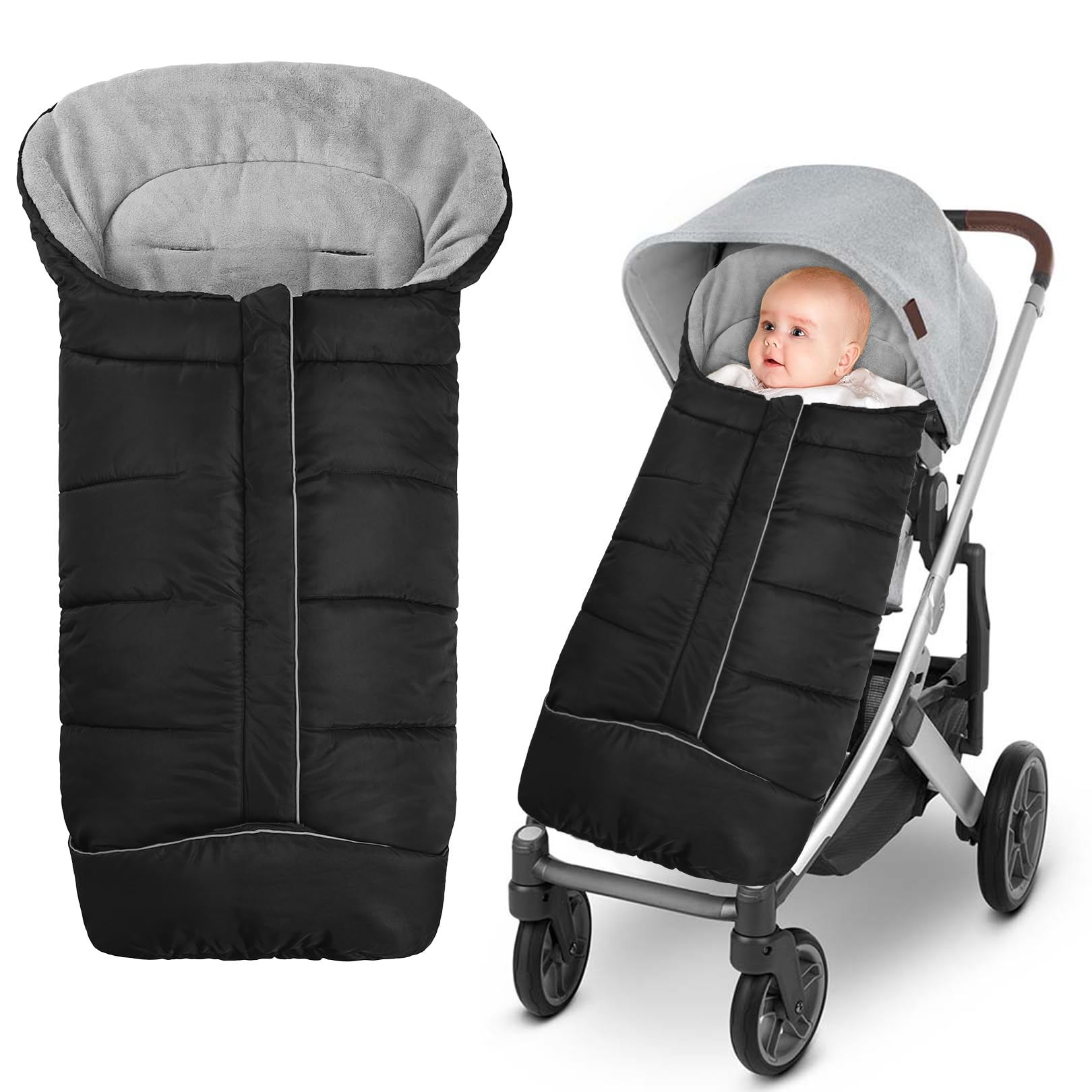 mopfay Universal Winter Warm Stroller Footmuff,Baby Stroller Bunting Bags with Adjustable Drawstring Hood,Waterproof/Windproof Soft Fleece Lined Stroller Sleeping Bag for Strollers,Pushchairs,Prams