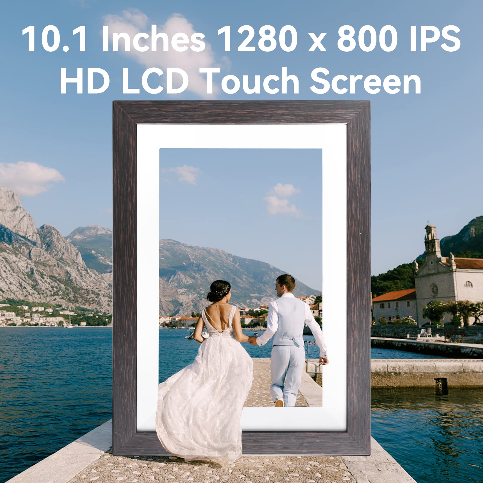 Frameo WiFi Digital Picture Frame 32GB Memory 10.1 Inch, 1280x800 HD IPS Touch Screen Photo Frame Electronic, Easy Setup, Share Photos or Videos Anywhere via Free Frameo APP
