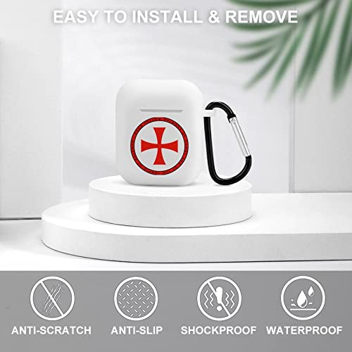 Knights Templar Round Seal Silicone AirPods Case Protective Cover Compatible with AirPods 2 & 1 with Keychain