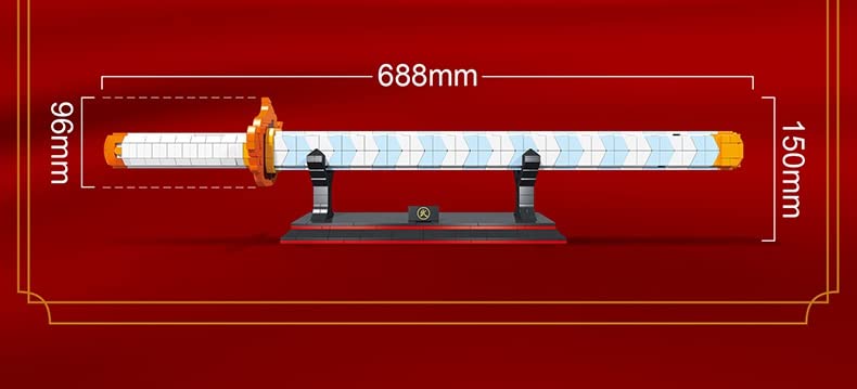FDEYES Sword Valley Demon Slayer Swords Splicing Building Block Model, 790Pcs Blocks Toys Cosplay Anime Katana, 27in Handmade Samurai Sword Set with Scabbard and Stand