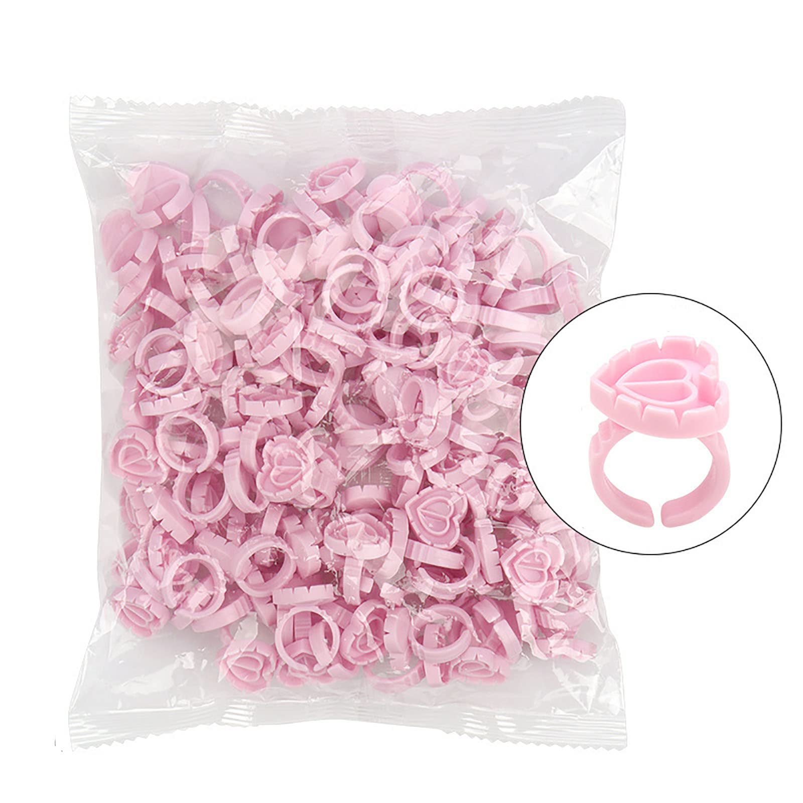 Glue Rings for Eyelash Extension,300PCS Smart Lash Glue Rings,Disposable Eyelash Glue Holder Glue Cups Rings,Heart Shape Fan Blossom Volume Lash Glue Holder False Eyelash Lash Extension Supplies Pink