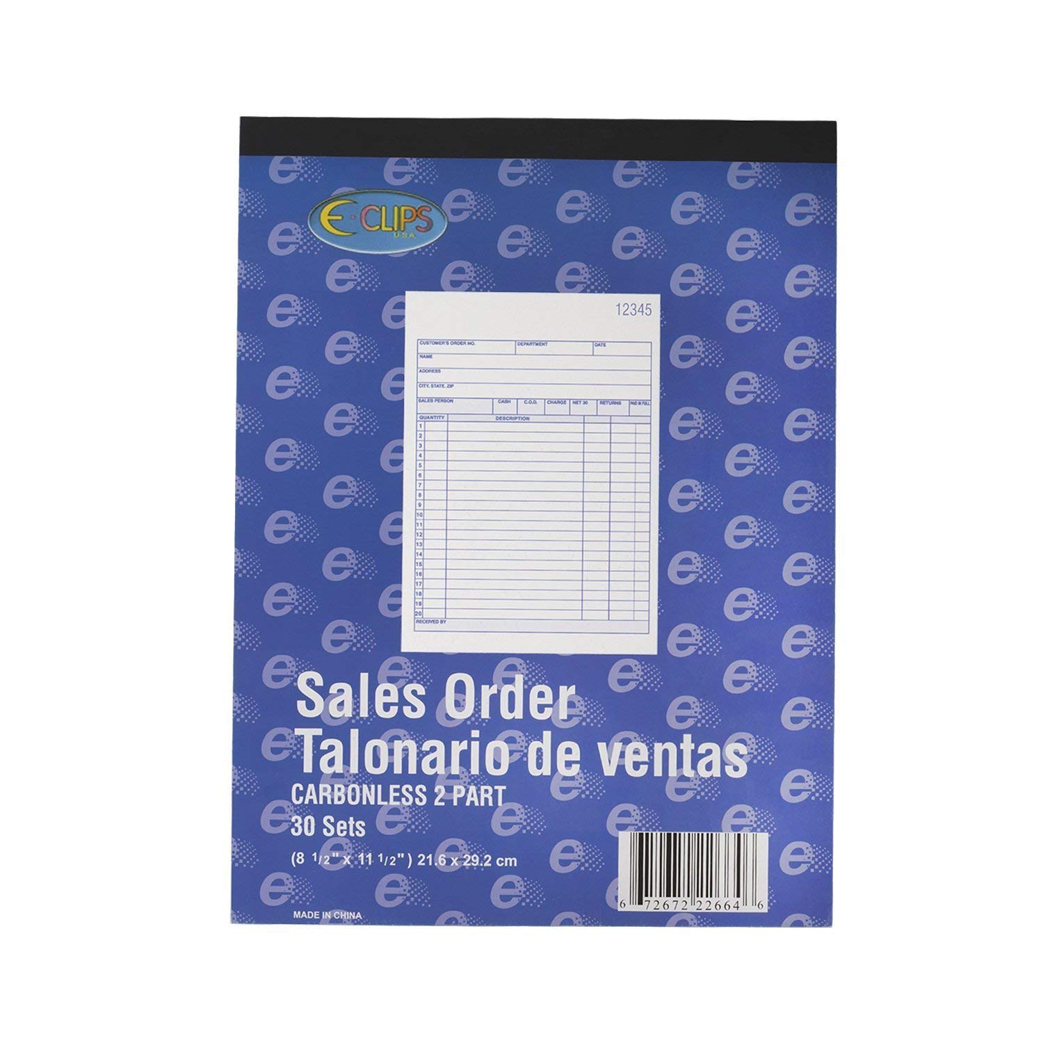 E-Clips 22664 Sales Order Receipt Invoice Book, 30 Carbonless 2 Part White and Canary Yellow Copies, 8.5x11-inch 1-Book