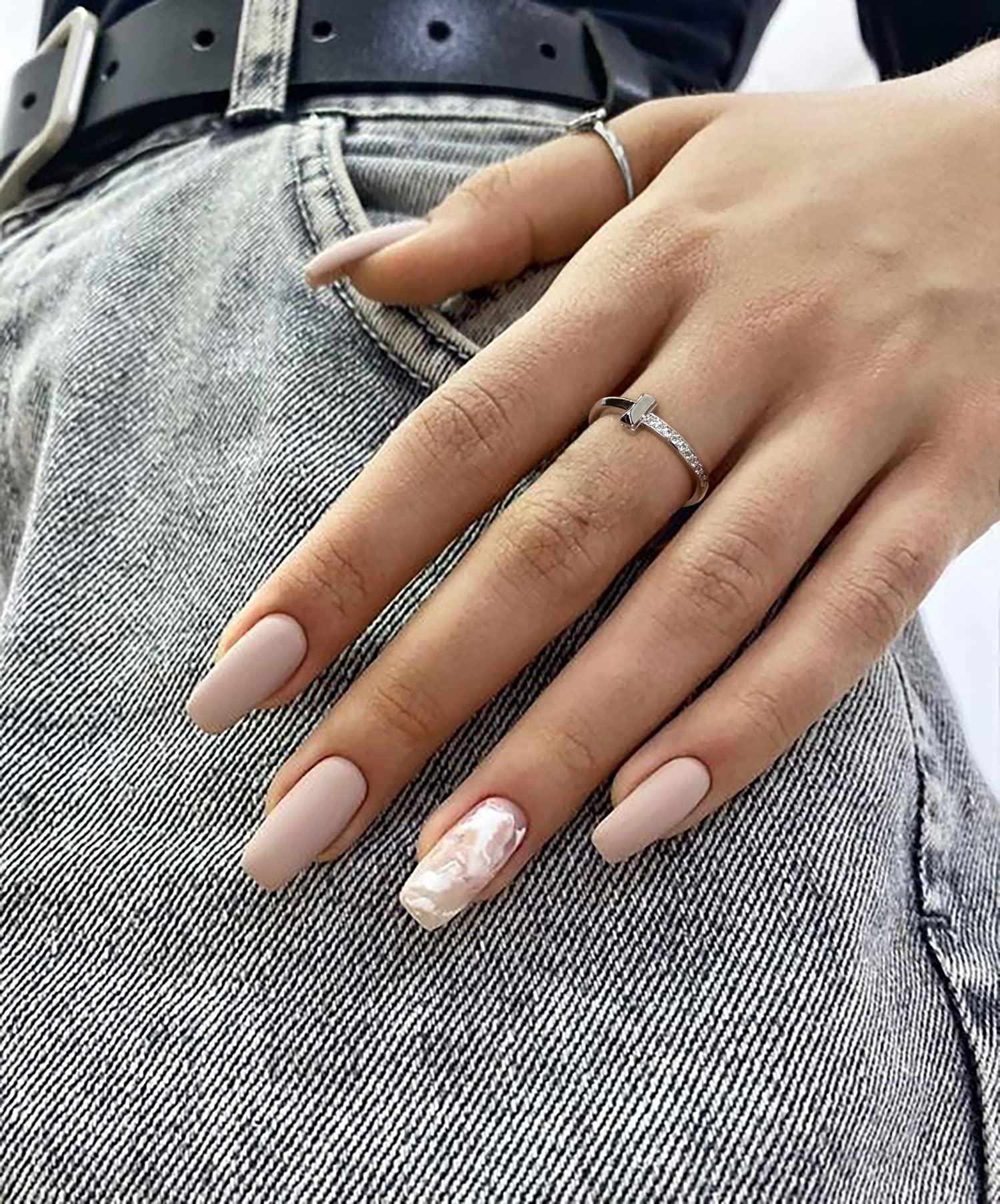 GLOQUAT Dainty Rings 925 Silver Plated Ring Classic Cubic Zirconia Stackable Rings Wedding Band with Clear CZ Statement Eternity Rings Diamond Fake Engagement Rings for Womens Ring Size 9