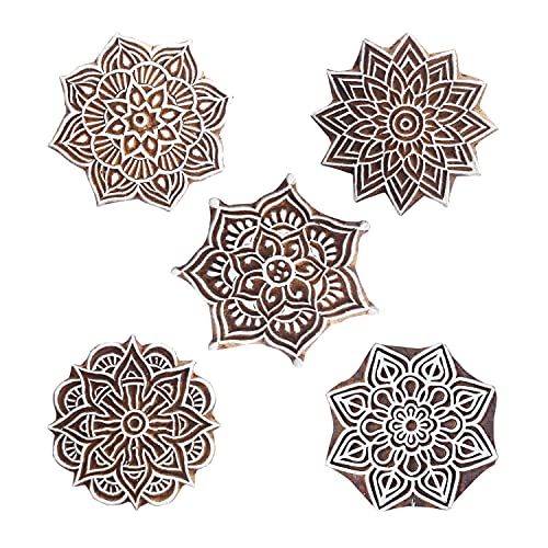 Royal Kraft Mandala Wooden Printing Stamps (Set of 5) - DIY Henna Fabric Textile Paper Clay Pottery Blocks Htag2209