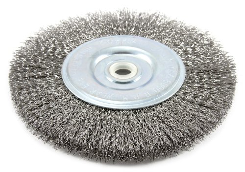 Forney 72745 Wire Bench Wheel Brush, Coarse Crimped with 1/2-Inch and 5/8-Inch Arbor, 6-Inch-by-.012-Inch