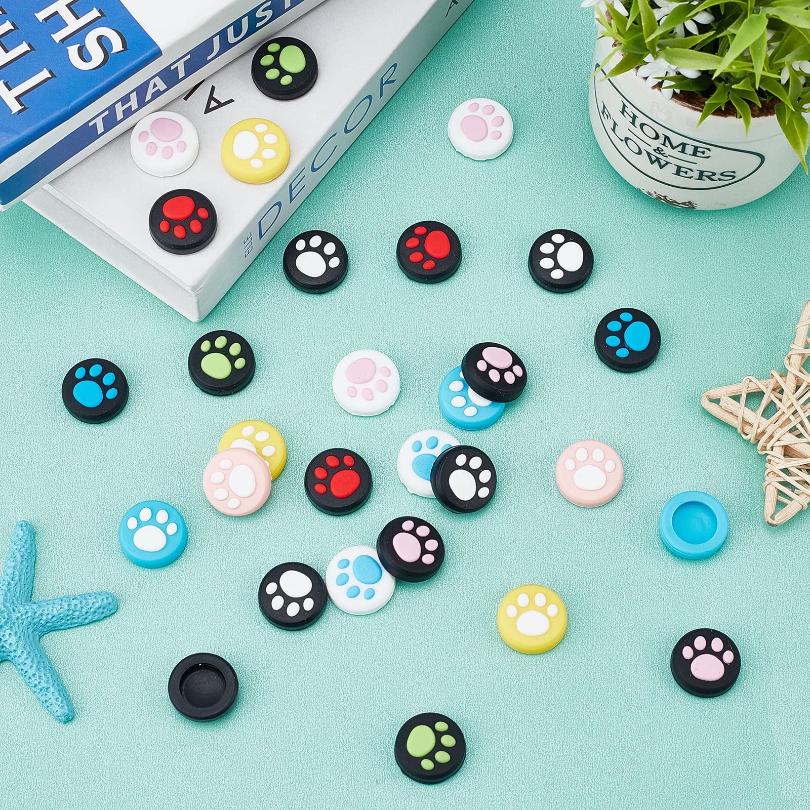 GORGECRAFT 10 Colors 40PCS Replacement Silicone Cat Paw Thumb Grip Caps Analog Stick Cover Joystick Cap Luminous Cover Compatible with All Switch, Switch Lite, Joy-Con Controller