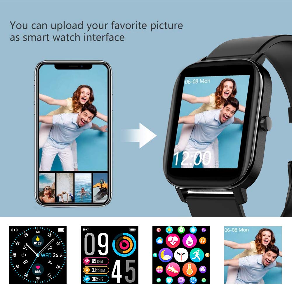 FirYawee Smart Watch, Smartwatch for Android Phones and iOS Phones,Fitness Tracker Waterproof IP68,Step and Distance Counter,Smart Watch for Men Women