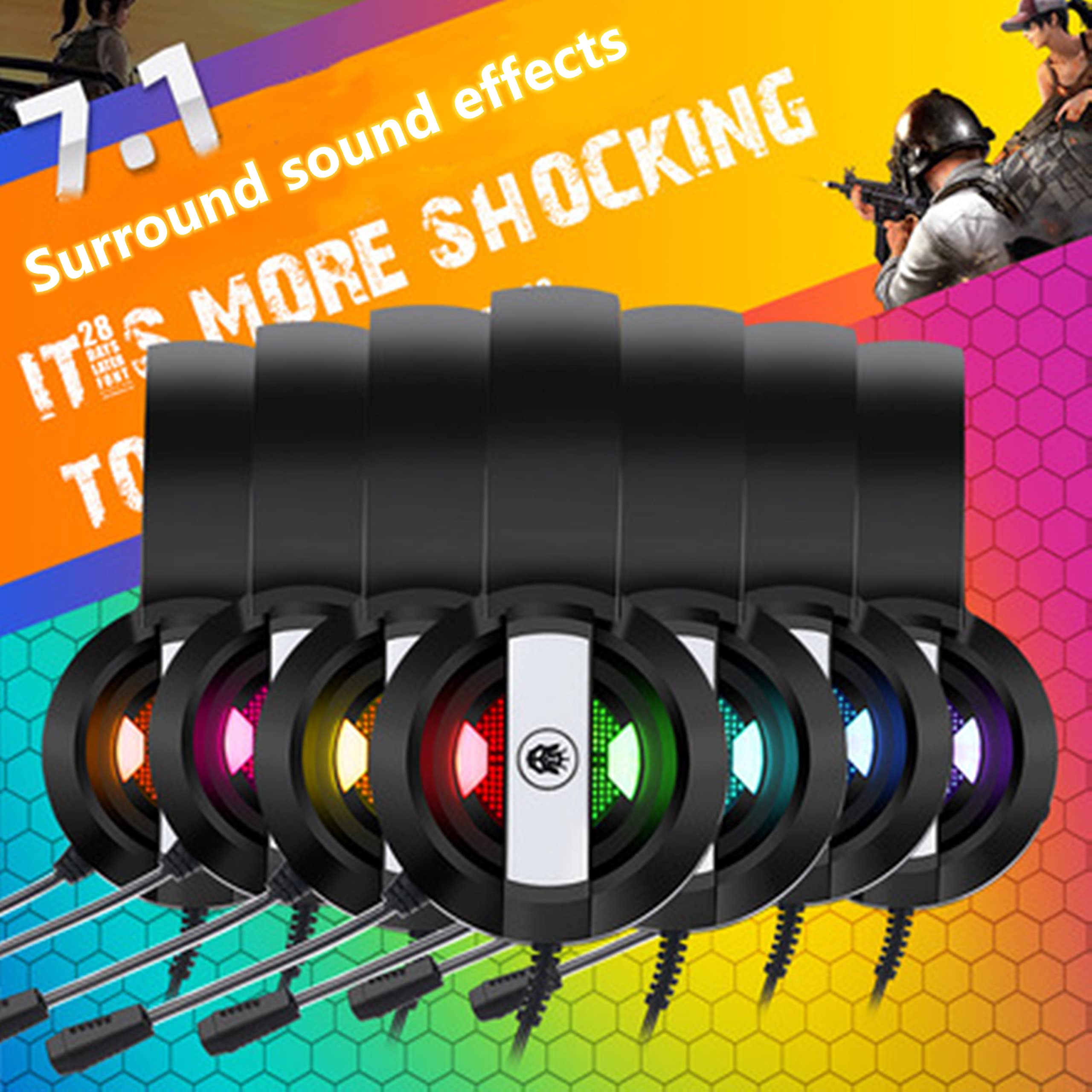 Gaea Gaming Headset with Microphone, Gaming Headphones for PS4 PC Xbox One PS5, Noise Canceling Over Ear Headphones with Mic, 7.1 Surround Sound, LED Light, Adjustable Headband, Soft Memory Earmuffs
