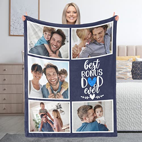 Rsskeoo Gifts for Dad Custom Blanket with Photos for Dad Personalized Picture Blanket, Customized Gifts for Father's Day Best Daddy Ever Family Daughter Son Wife