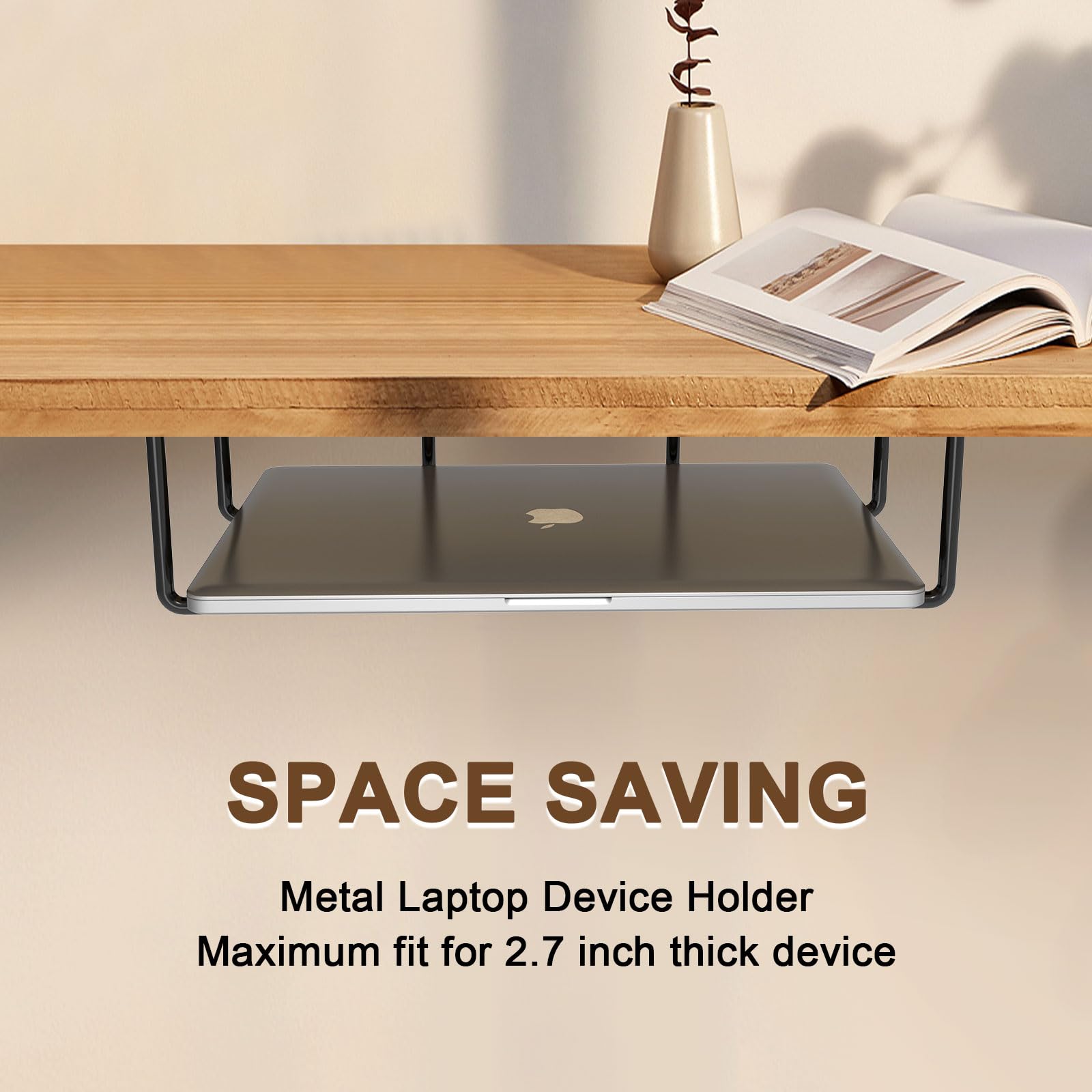 FOROIRON Under Desk Laptop Mount, Under Desk Shelf Bracket Compatible with Devices Maximum 2.7β Tall, Aluminum Under Desk Laptop Holder Tray,Durable Under Desk Shelf for Laptop/Keyboard Storage