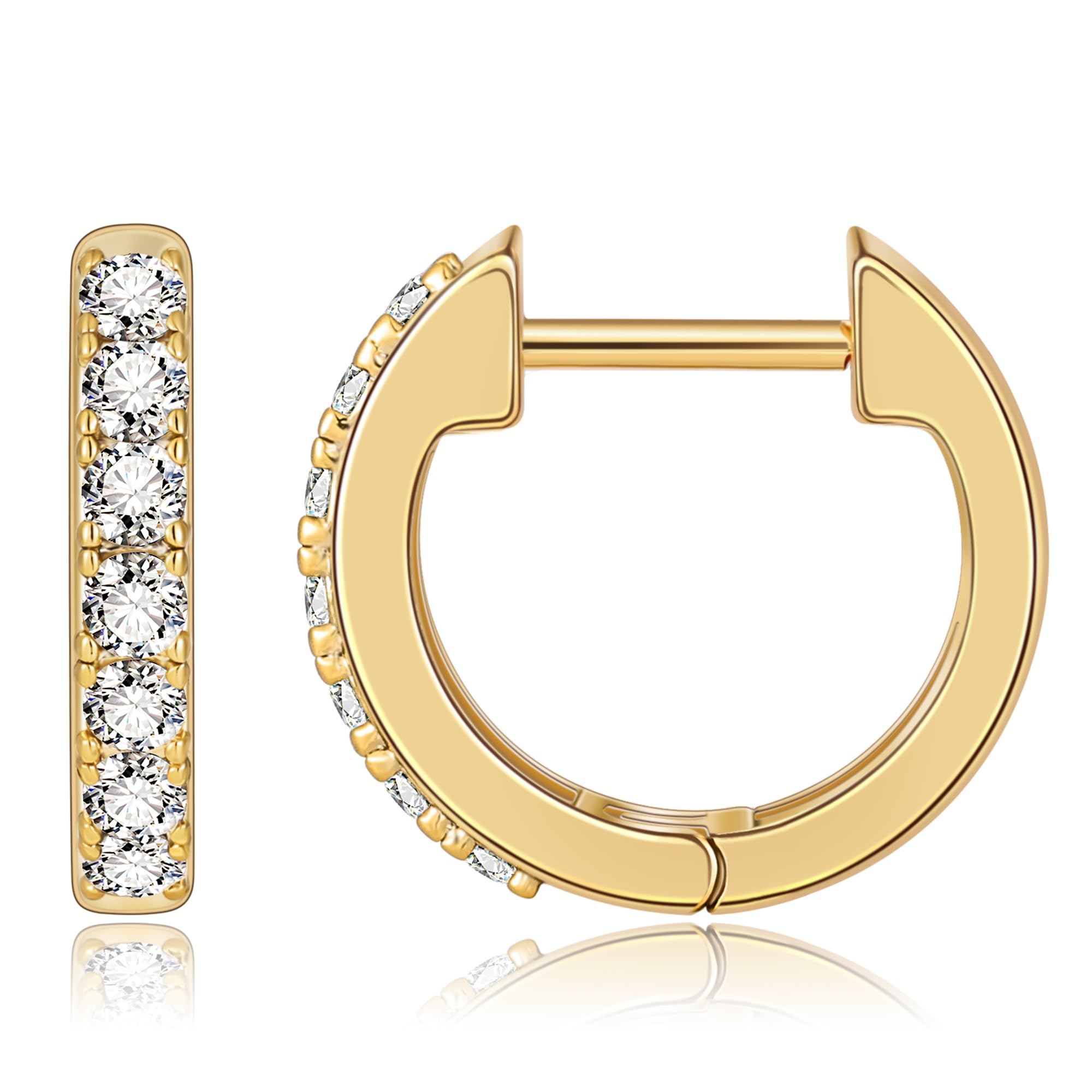 Gacimy Gold Huggie Earrings for Women 14K Real Gold Plated, Small Cubic Zirconia Cartilage Hoop Earrings Cuffs for Women, 13mm Yellow Gold