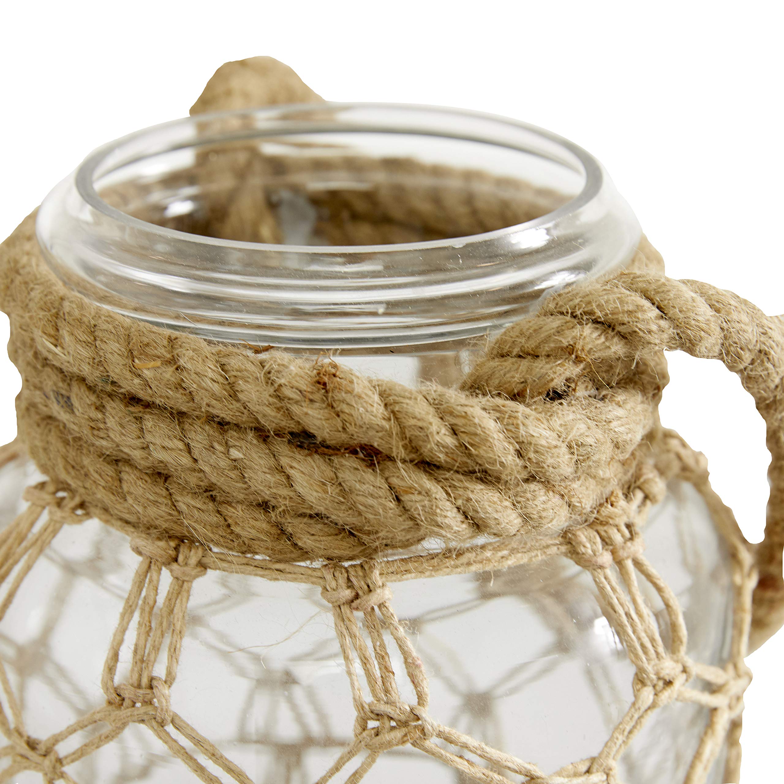 The Novogratz Glass Decorative Candle Lantern with Rope Handle, 7" x 8" x 9", Clear