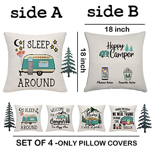OCCdesign Set of 4 Camper Decor Rv Travel Trailer Decoration for Inside Camping Pillow Cover for Bedding Sofa Couch (Welcome to Our Camper)