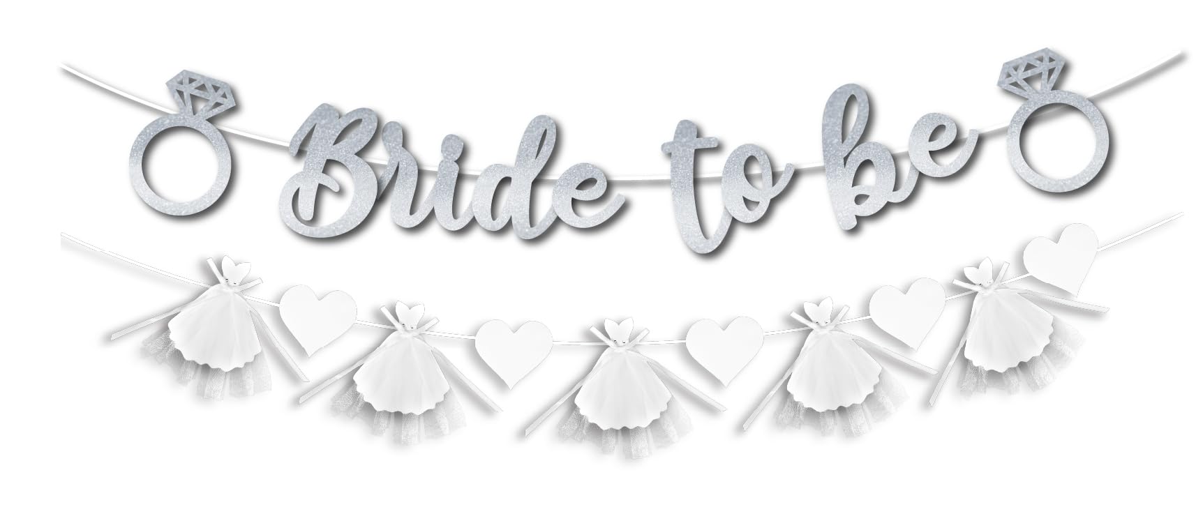 Pre-Strung Bride to Be Banner - NO DIY - Bridal Shower Banner,Bachelorette Bridal Party Decorations - Silver Glitter