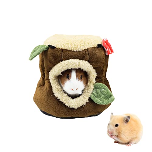 Toysructin Guinea Pig Bed, Warm Small Animal Pet Hideout House Cave Soft Tree Stump Shape Hamster Hanging Hammock, Cozy Chinchilla Hedgehog Habitat House Cage Accessories for Hamsters Rabbits Bunny
