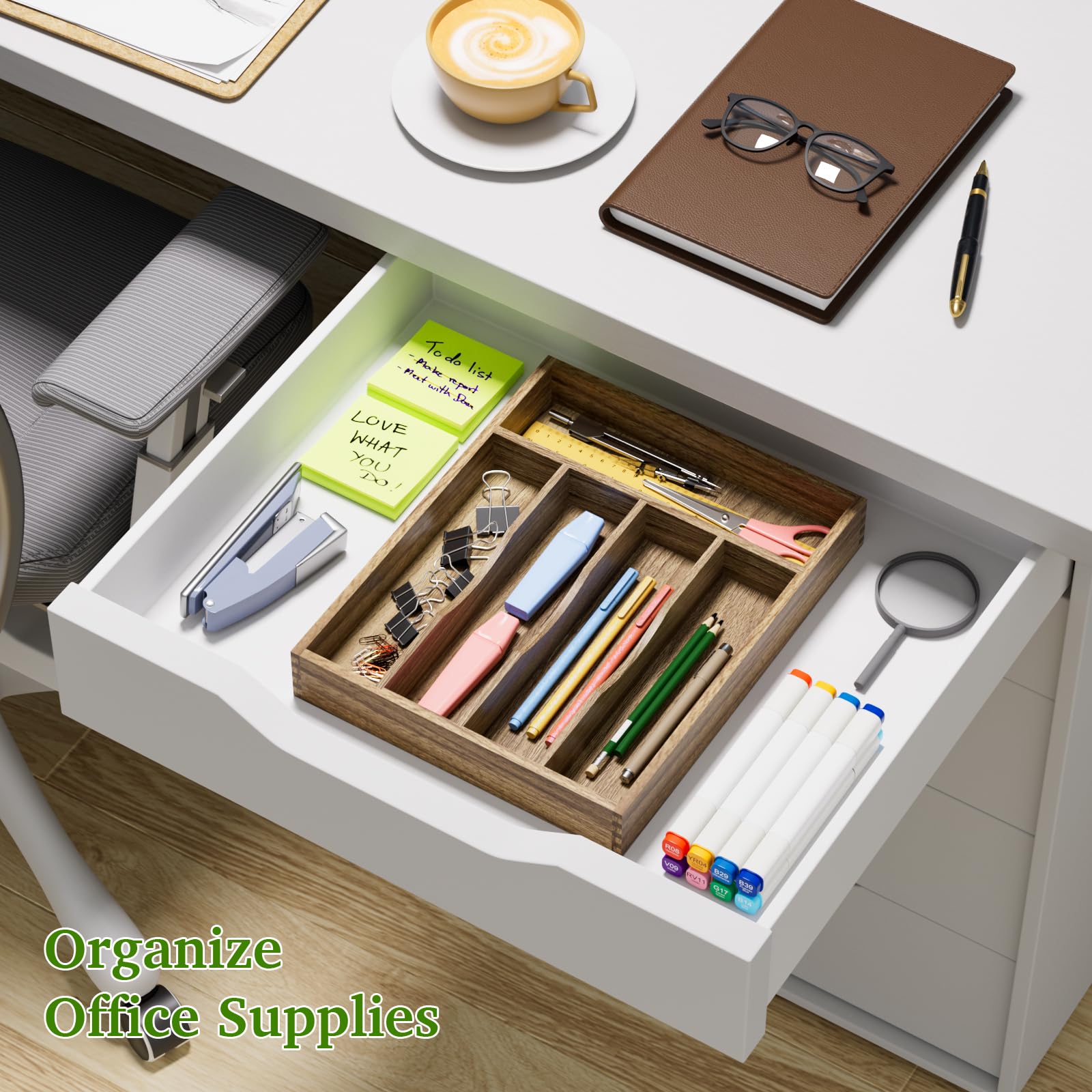 Kiasthome Acacia Wood Kitchen Silverware Drawer Organizer, Expandable Utensil Cutlery Drawer Organizer with Dividers, Flatware Organizer Silverware Tray for Spoon, Fork, 13''-20''x16.9'' (7-9 Slots)