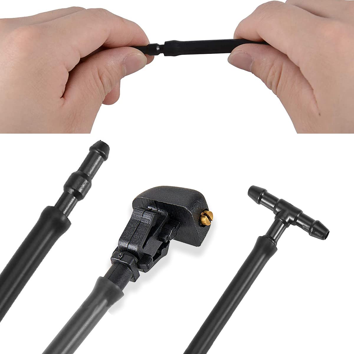Gorniloxam 5pcs Front Windshield Washer Nozzles Kit,Replacement for Ford F150 2004-2013, Replaces OE: 3W7Z17603AA (2 Pcs Washer nozzles, 2 Meters Fluid Hose, 2 Pcs Connectors)