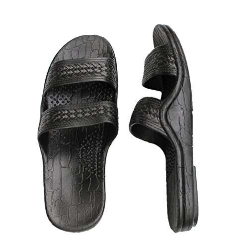 Rubber Double Strap Jesus Sandals By Imperial Hawaii for Women Men and Teens with 1 Braded Natural Hemp Anklet Bracelet Bundle - 2 Items (5, Black)
